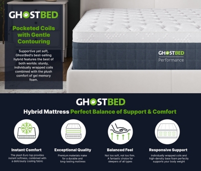 GhostBed Performance 14 Inch Medium Hybrid Queen Mattress | Ashley