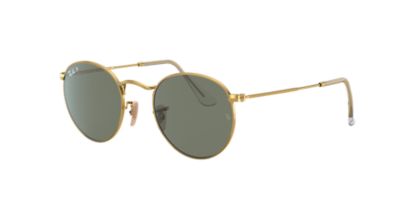 Ray-Ban RB3447 ROUND METAL 50 Green & Gold Polarised Sunglasses ...